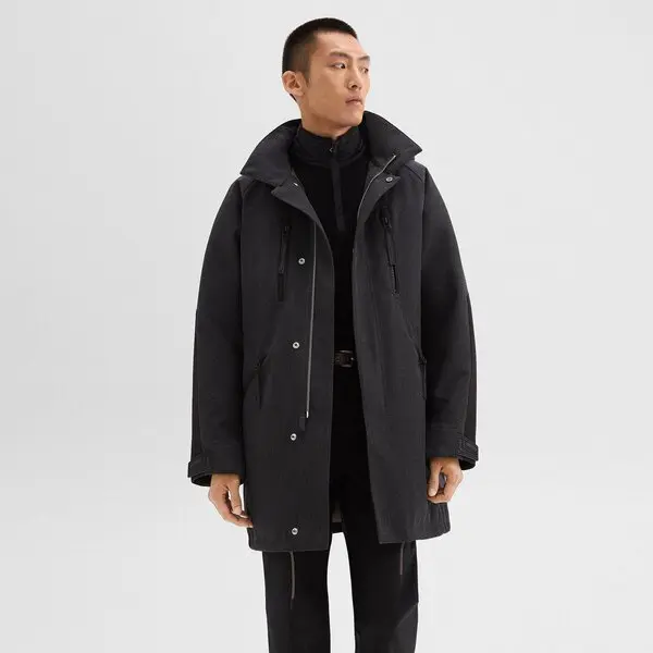 Theory Hooded Parka In Wool-blend Twill