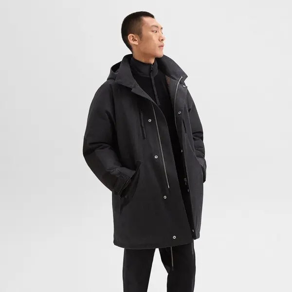 Theory Hooded Parka In Wool-blend Twill