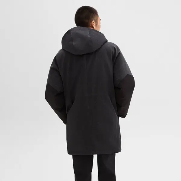 Theory Hooded Parka In Wool-Blend Twill In Charcoal - 60% Off
