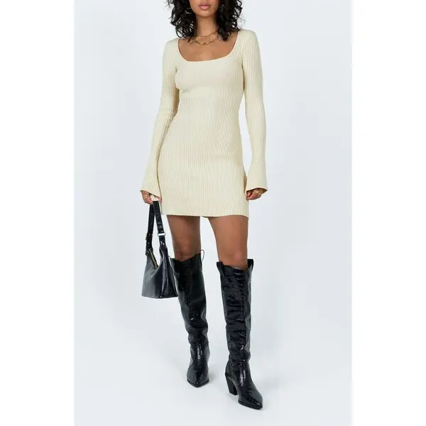 Princess Polly Brownhall Long Sleeve Rib Minidress