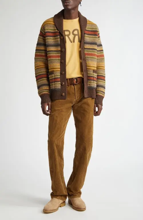 Double Rl Stripe Shawl-collar Wool Cardigan