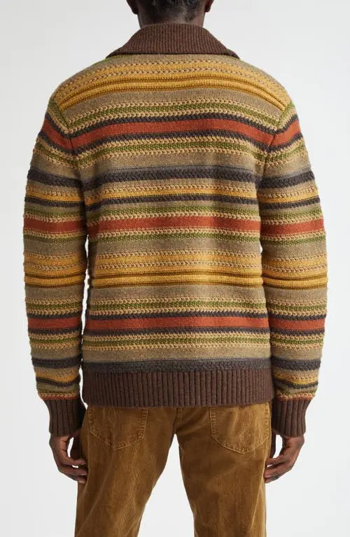 Double Rl Stripe Shawl-collar Wool Cardigan