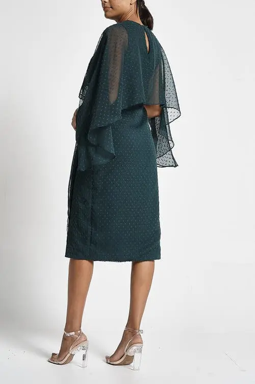 Frock And Frill Cape Sleeve Embellished Midi Gown - Green | Editorialist