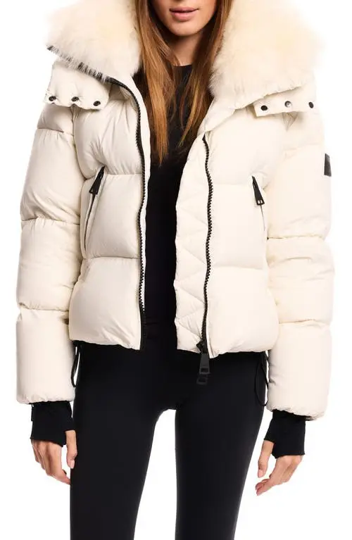 Sam. Kaia Water Resistant Down Puffer Jacket With Shearling Trim - Off White