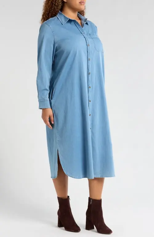 Universal Standard Odeon Long Sleeve Chambray Shirt Dress - Cove Blue