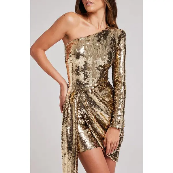 Nadine Merabi Celina Sequin Mini Dress In Gold - 60% Off | Editorialist