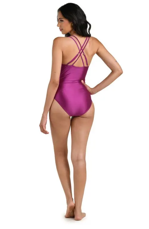 La Blanca Earth Lace-up Underwire One-piece Swimsuit - Berry