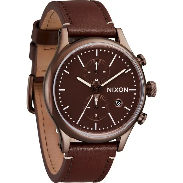 Nixon Station Chronograph Leather Strap Watch - Chocolate/cappuccino/brown