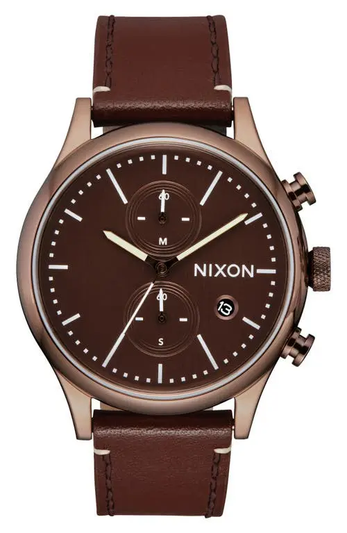 Nixon Station Chronograph Leather Strap Watch