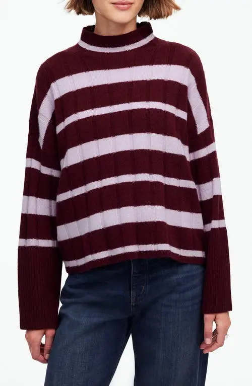 Madewell Stripe Rib Cashmere & Wool Blend Funnel Neck Sweater