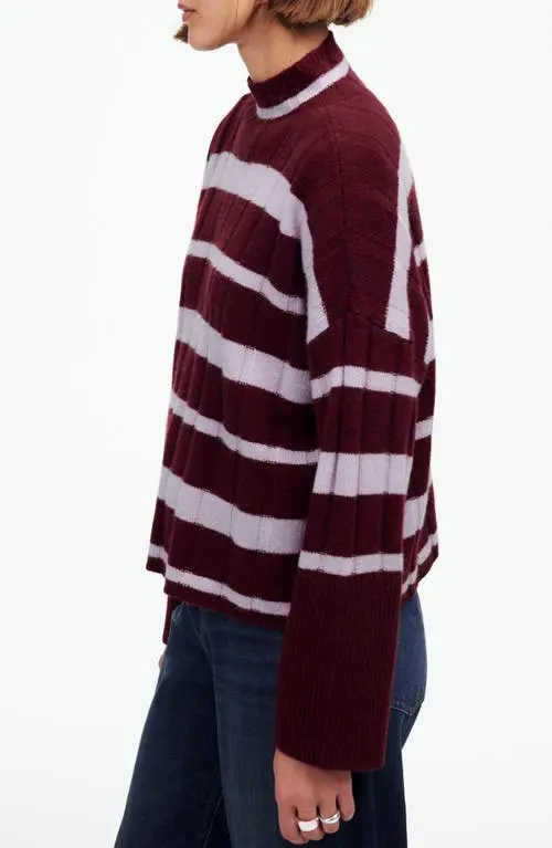 Madewell Stripe Rib Cashmere & Wool Blend Funnel Neck Sweater