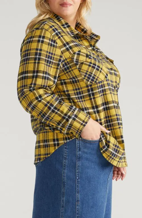 Universal Standard Maine Flannel Button-up Shirt - Chamomile Yellow Pla