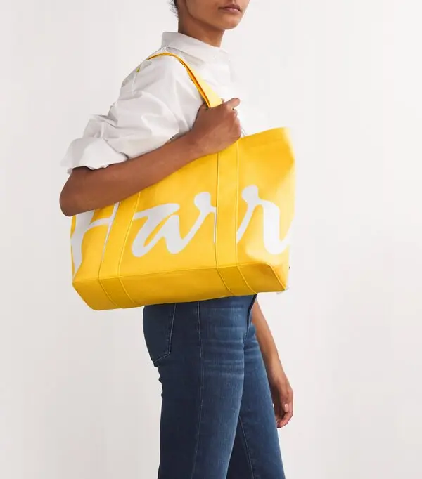 Harrods Medium Cotton Logo Tote - Yellow