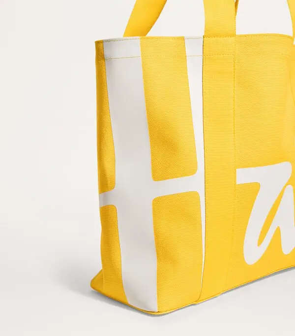 Harrods Medium Cotton Logo Tote - Yellow