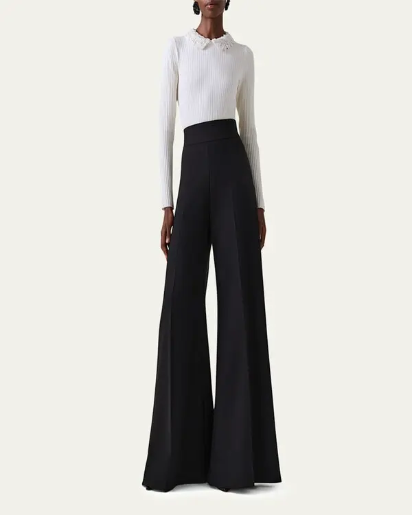 Carolina Herrera Ribbed Knit Sweater With Removable Lace Collar