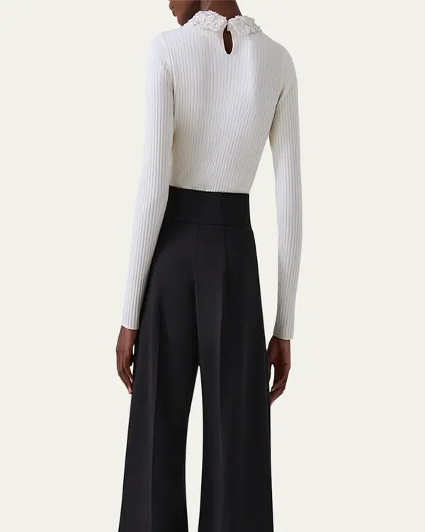 Carolina Herrera Ribbed Knit Sweater With Removable Lace Collar