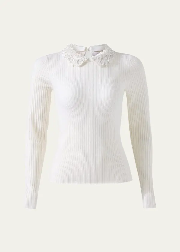 Carolina Herrera Ribbed Knit Sweater With Removable Lace Collar