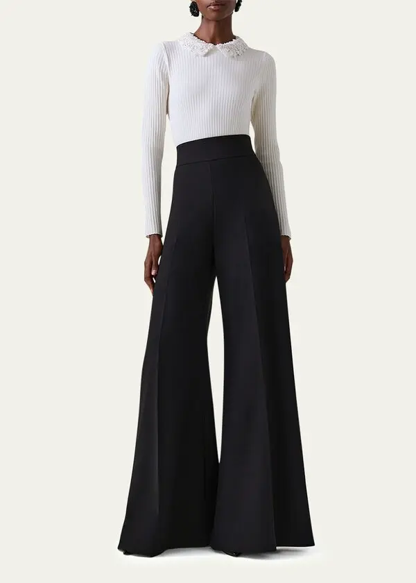 Carolina Herrera Ribbed Knit Sweater With Removable Lace Collar