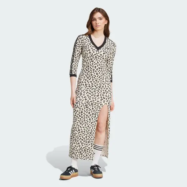 Adidas Leopard 3-Stripes Maxi Dress In Black - 29% Off | Editorialist