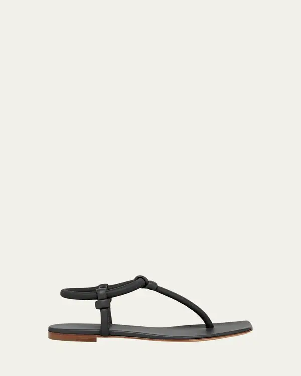 GIANVITO ROSSI Juno Tubular Leather Thong Sandals - Black