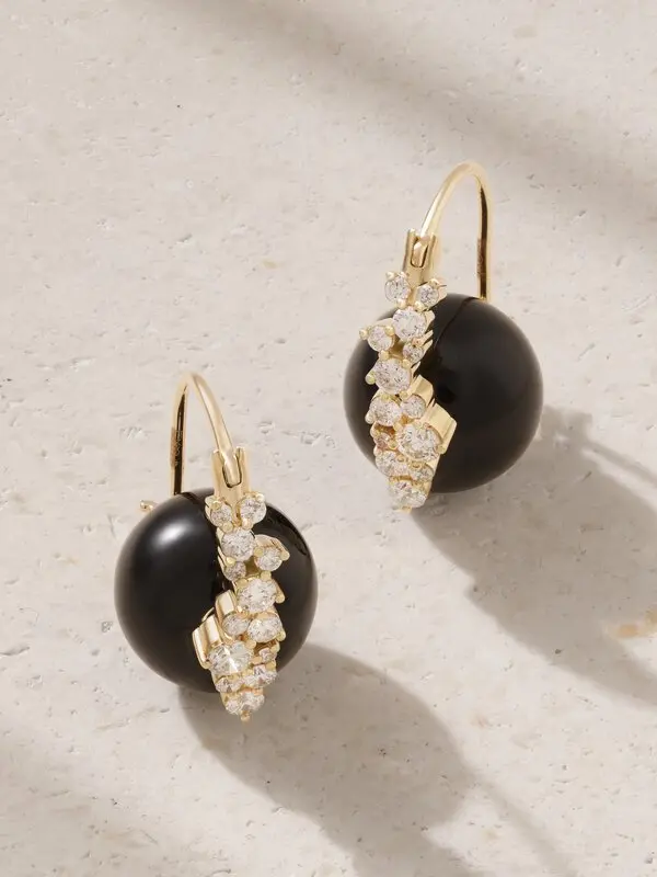 SYDNEY EVAN Cocktail Onyx And Diamond Earrings - Gold