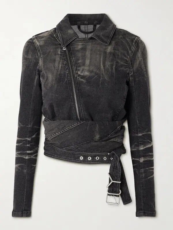 Y/project Cutout Bleached Denim Wrap Jacket - Black