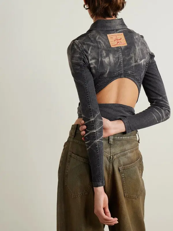 Y/project Cutout Bleached Denim Wrap Jacket - Black