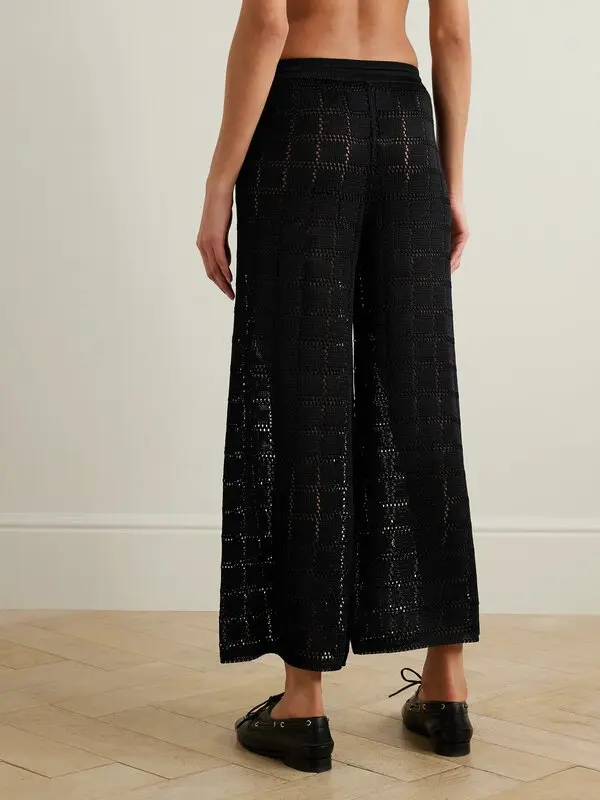 Calle Del Mar Pointelle-knit Wide-leg Trousers