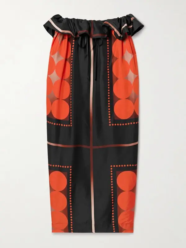 Khaite Lilila Printed Silk-twill Midi Skirt - Black