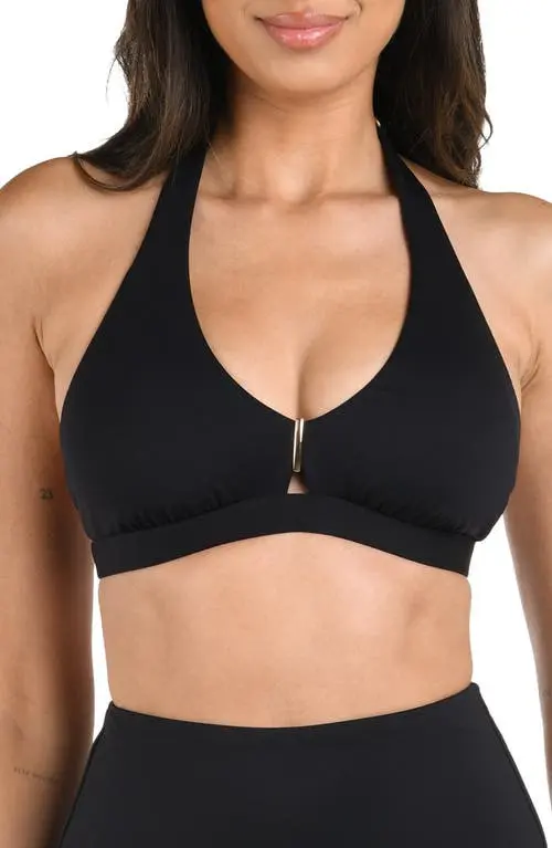 La Blanca Luxe V-neck Halter Bikini Top - Black