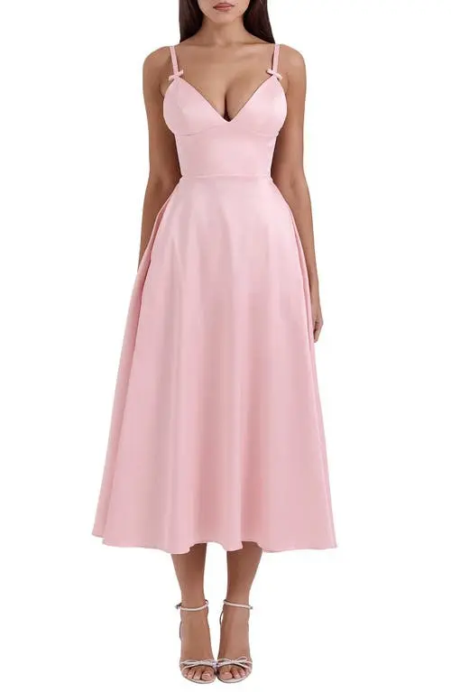 House Of Cb Tiffany Satin Midi Cocktail Dress English Rose