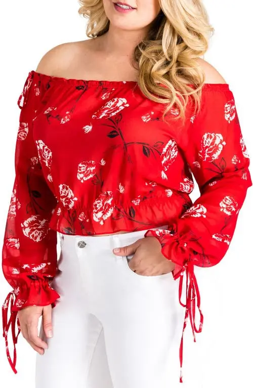 STANDARDS & PRACTICES Marina Off The Shoulder Tie Sleeve Top - Red Tulip Print