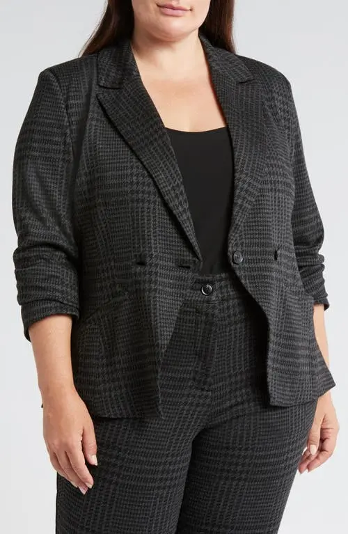Universal Standard Bianca Stretch Ponte Double-breasted Blazer - Charcoal Houndstooth