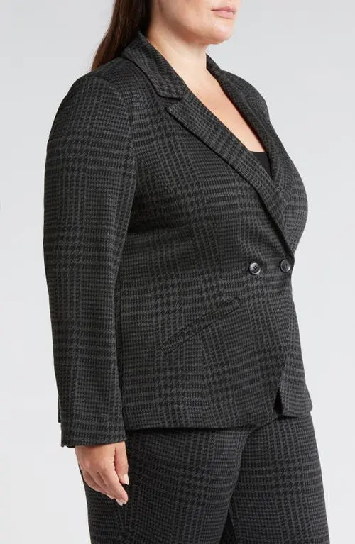 Universal Standard Bianca Stretch Ponte Double-breasted Blazer - Charcoal Houndstooth