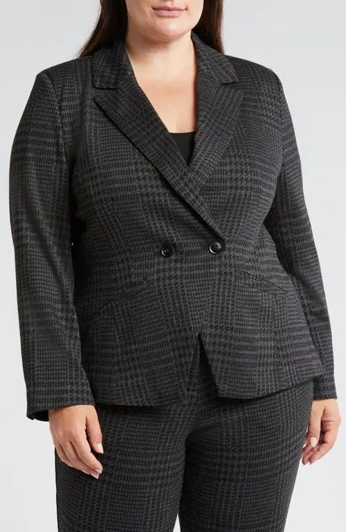 Universal Standard Bianca Stretch Ponte Double-breasted Blazer - Charcoal Houndstooth