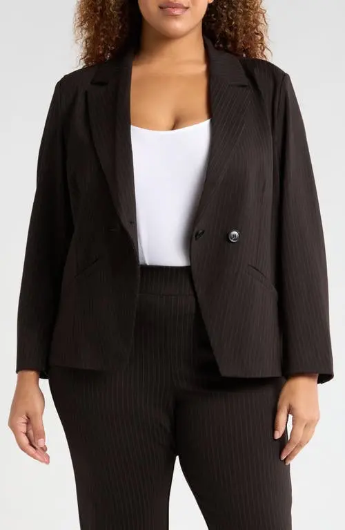 Universal Standard Bianca Stretch Ponte Double-breasted Blazer - Slate Pinstripe