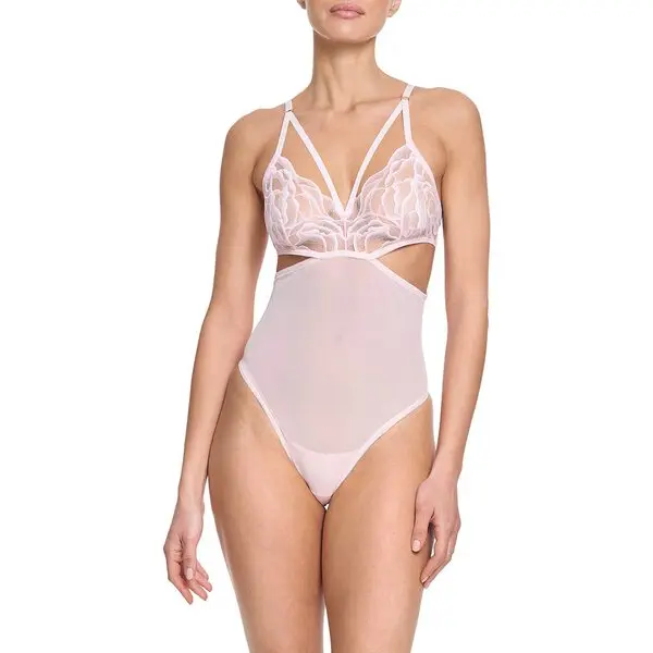 Hanky Panky Strappy Cutout Mesh & Lace Teddy - Vie En Rose Pink