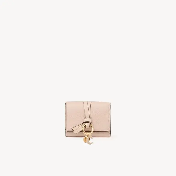 Chloé Mini Alphabet Tri-fold In Grained Leather - Cement Pink