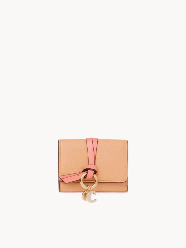 Chloé Mini Alphabet Tri-fold In Grained Leather - Pastel Orange