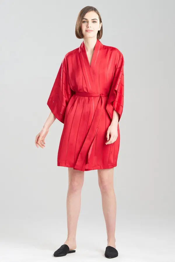 Natori Sheer Stripe Jacquard Wrap - Red