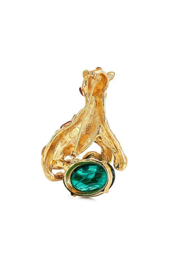KENNETH JAY LANE Emerald Stone Panther Pin