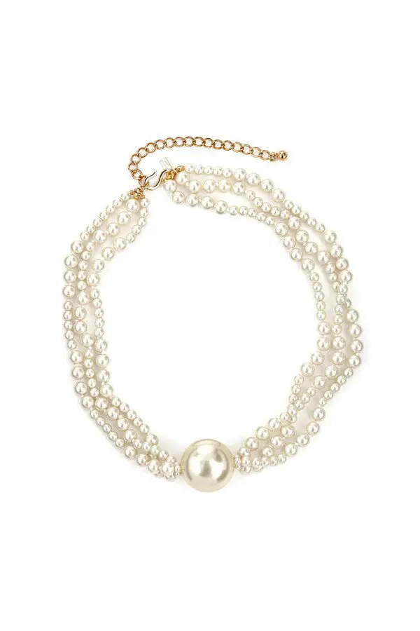 KENNETH JAY LANE 3 Row Faux Pearl Clasp Necklace - Gold