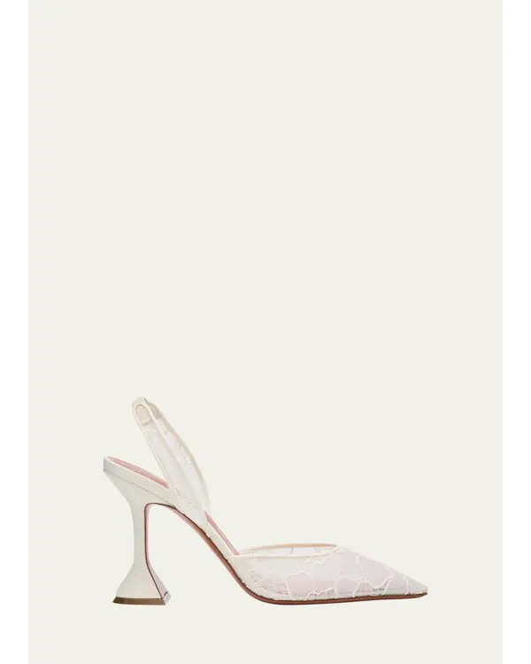 Amina Muaddi Holli Lace Slingback Pumps - Ivory Lace
