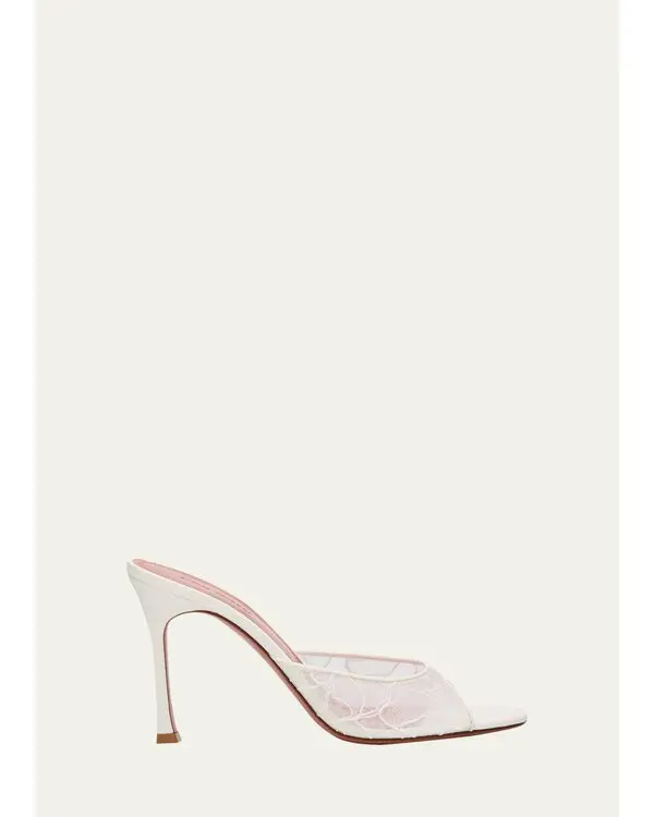 Amina Muaddi Alexa Lace Stiletto Mule Sandals - Ivory Lace