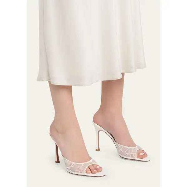 Amina Muaddi Alexa Lace Stiletto Mule Sandals - Ivory Lace