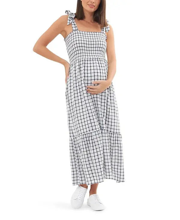 RIPE MATERNITY Phoebe Smocked Dress - White / Navy