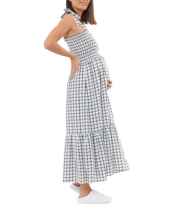 RIPE MATERNITY Phoebe Smocked Dress - White / Navy