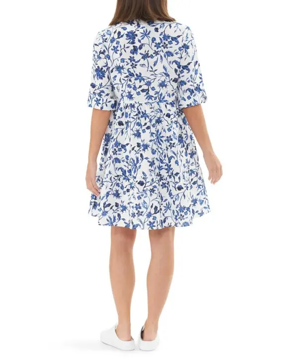 RIPE MATERNITY Bella Linen Shirt Dress - White / Lapis