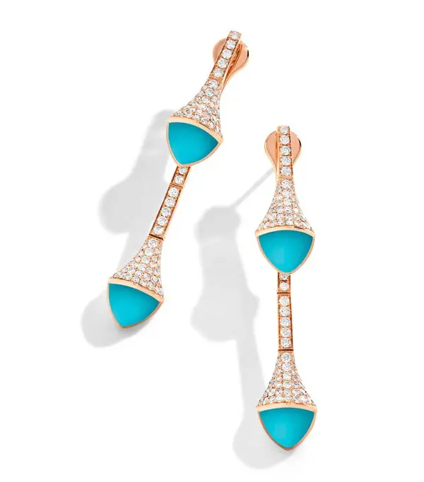 MARLI NEW YORK Diamond And Turquoise Cleo Drop Earrings - Rose Gold