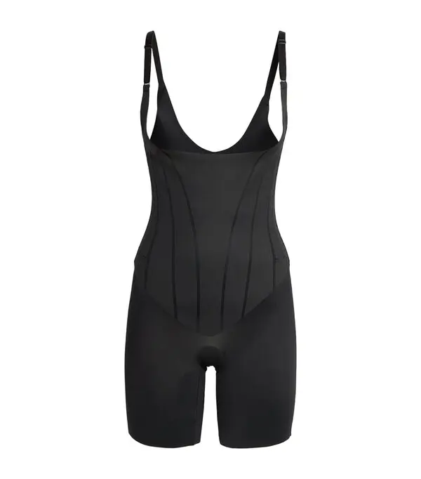 Spanx Supersculpt Totalcontour Open-bust Mid-thigh Bodysuit - Black